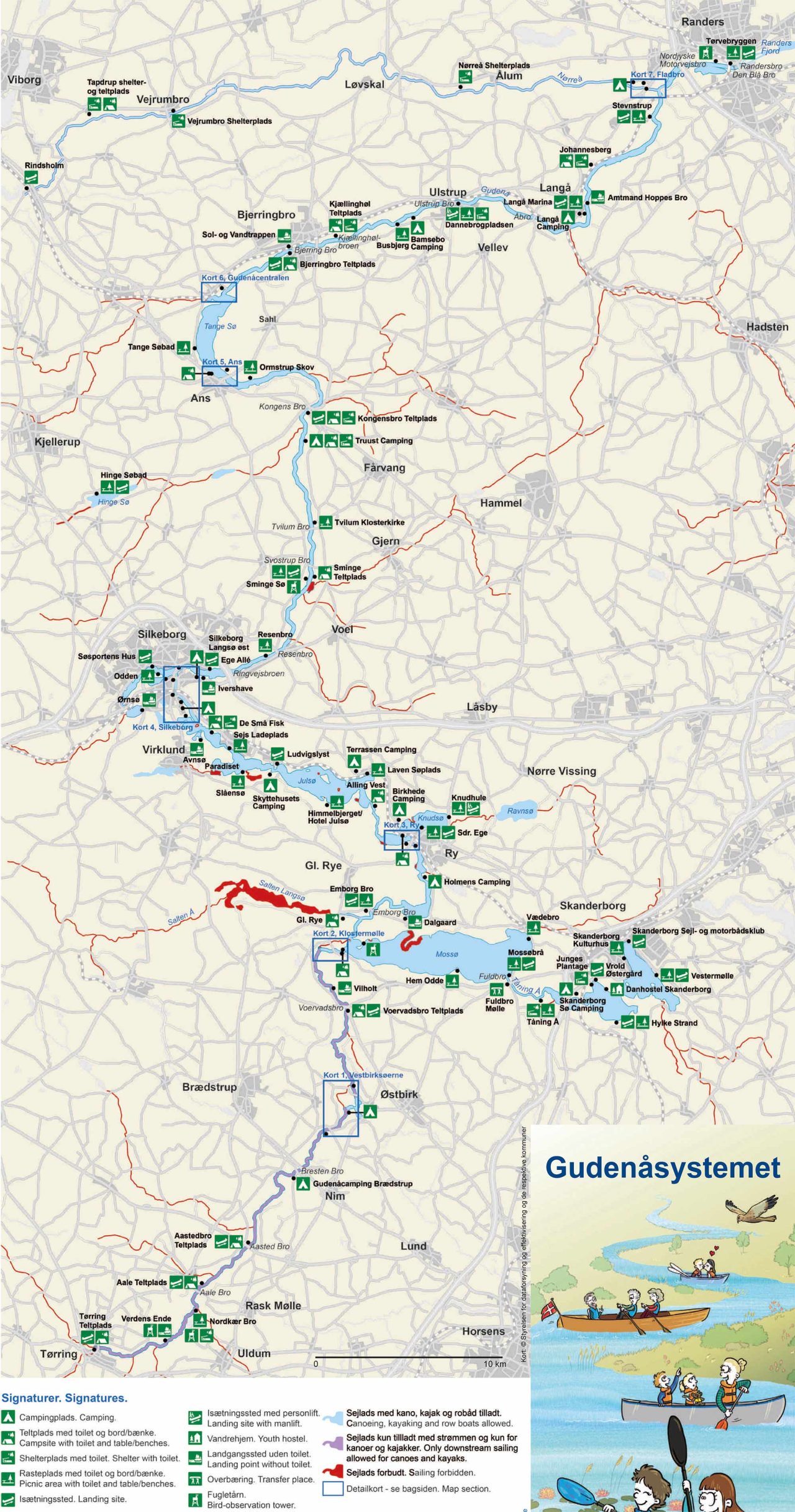 Kort over Gudenåen - Ry Kano